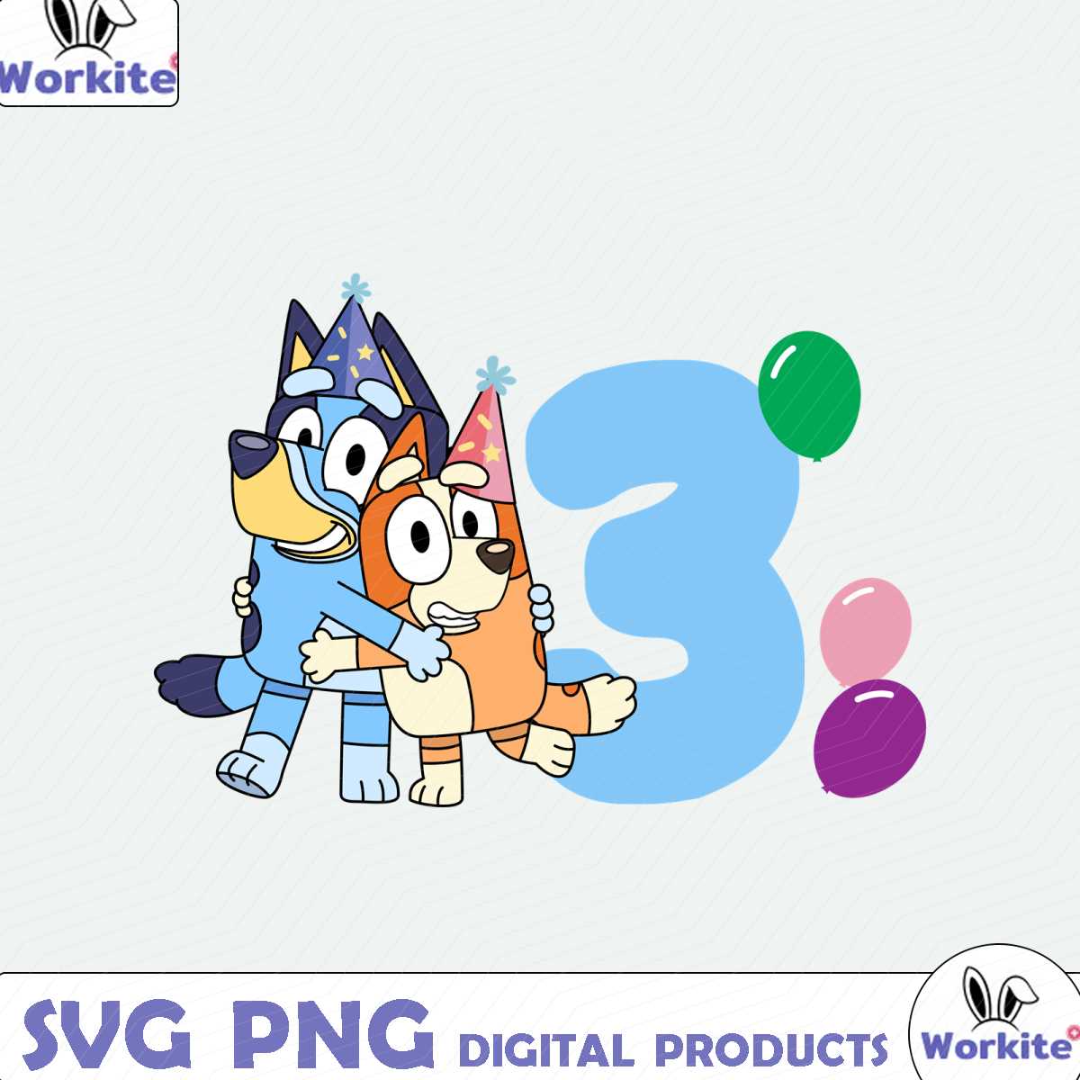 Bluey Birthday numbers 3 SVG | Inspire Uplift