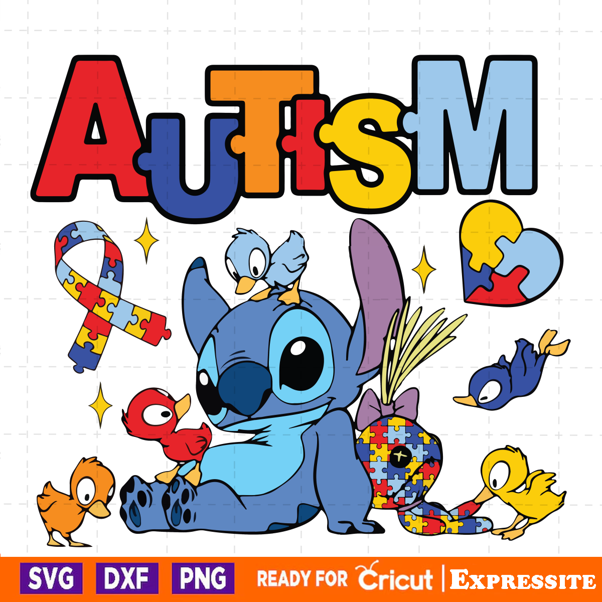 Cute Stitch Autism Awareness PNG Digital Download Files | Inspire Uplift