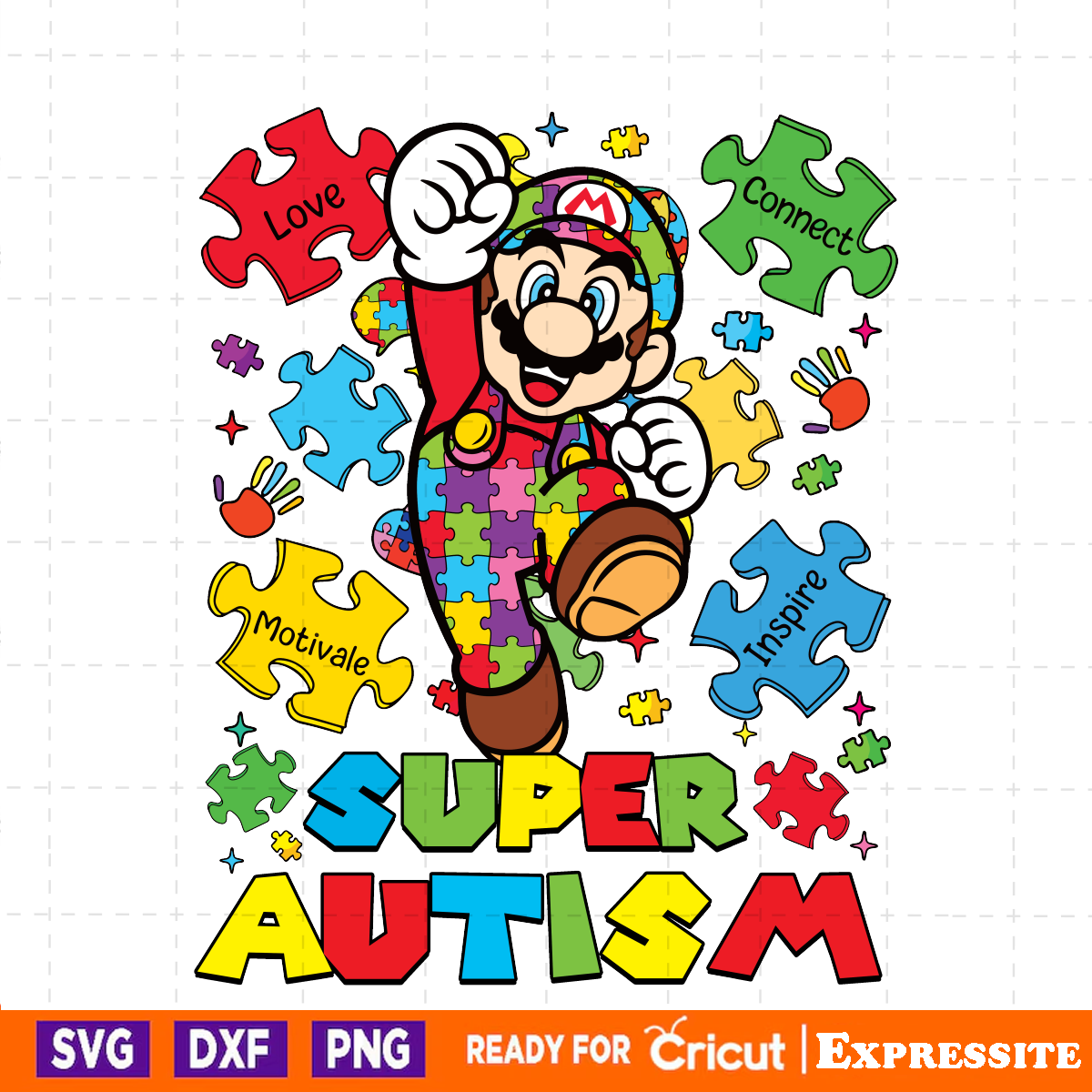 Super Autism Awareness Puzzle Pieces Mario PNG | Inspire Uplift