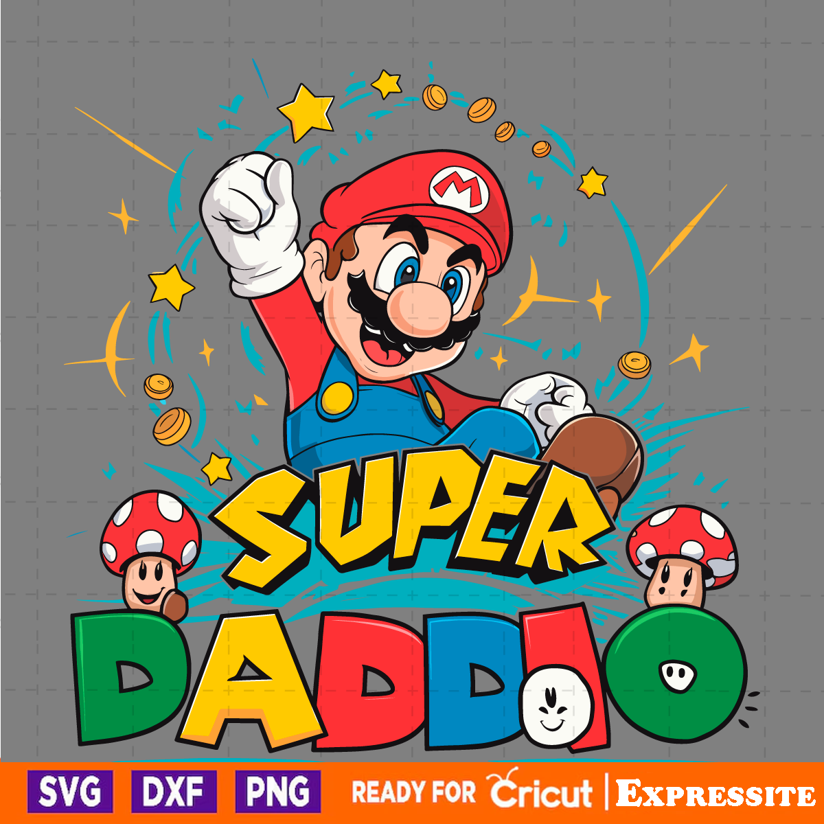 Fathers Day Super Daddio Mario SVG Digital Download Files | Inspire Uplift