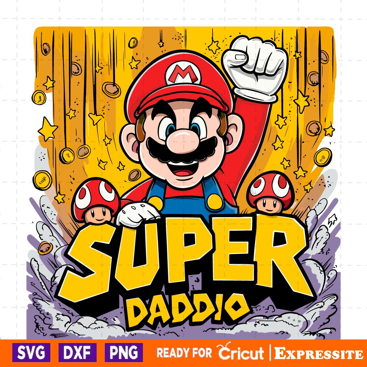 Super Daddio Funny Dad Mario SVG Digital Download Files | Inspire Uplift