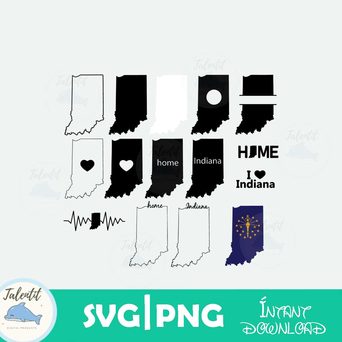 Indiana Svg Bundle, 15 Indiana State Svg, Indiana Clipart, I - Inspire ...