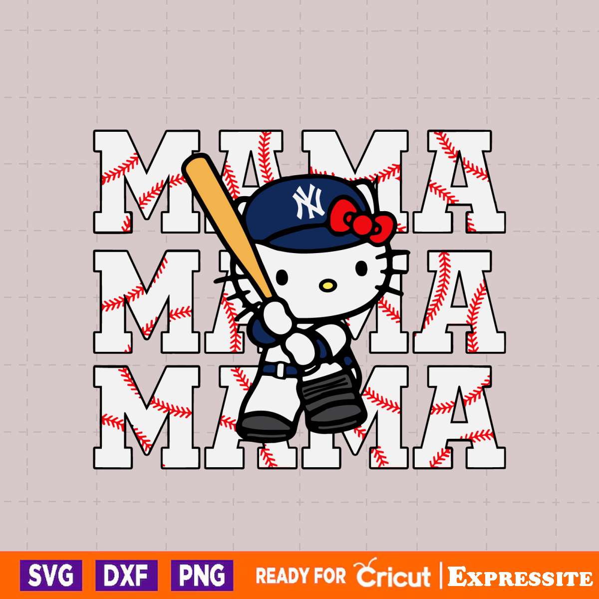 Hello Kitty Mama NY Yankees Baseball SVG | Inspire Uplift
