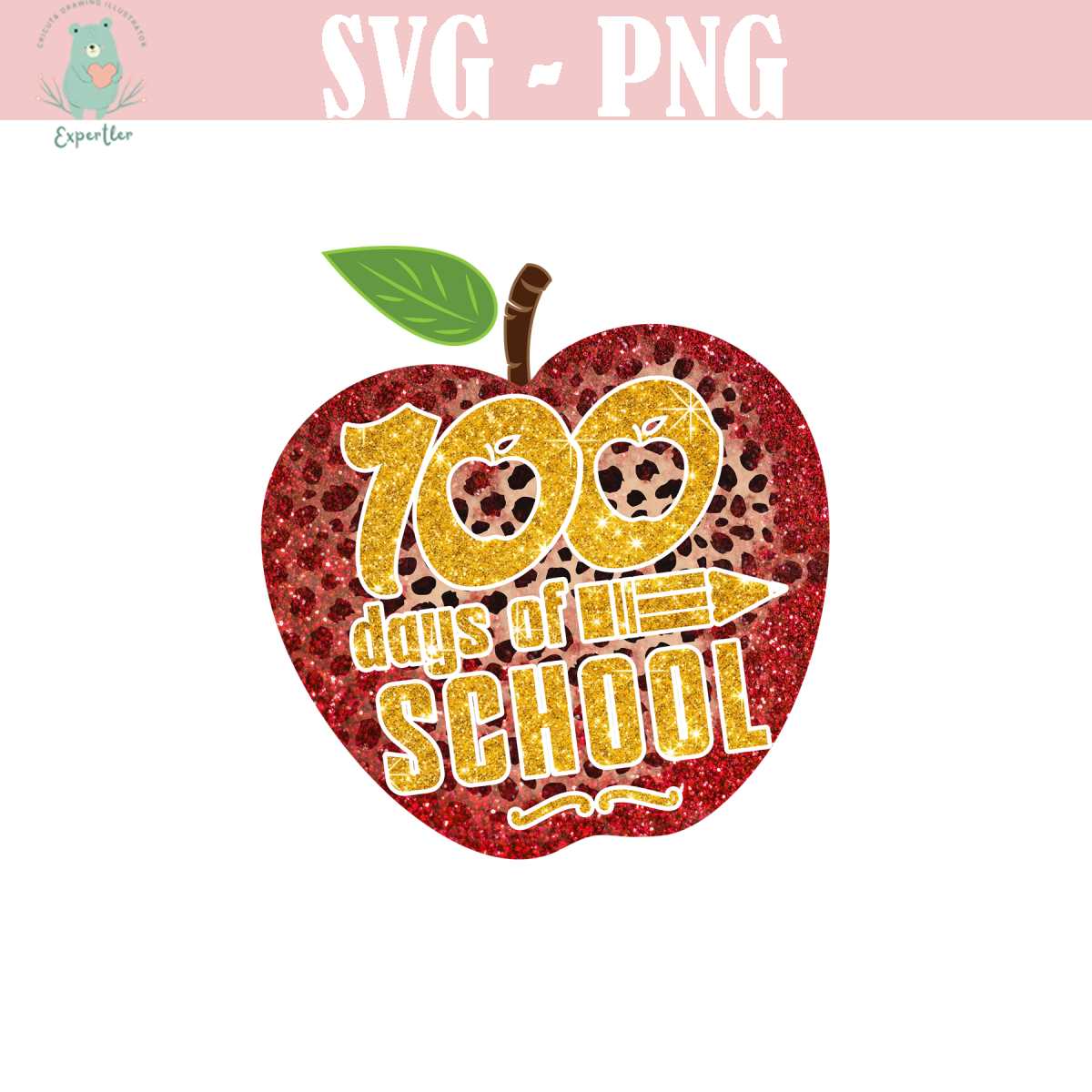 100 days of school apple png sublimation design - Inspire Uplift