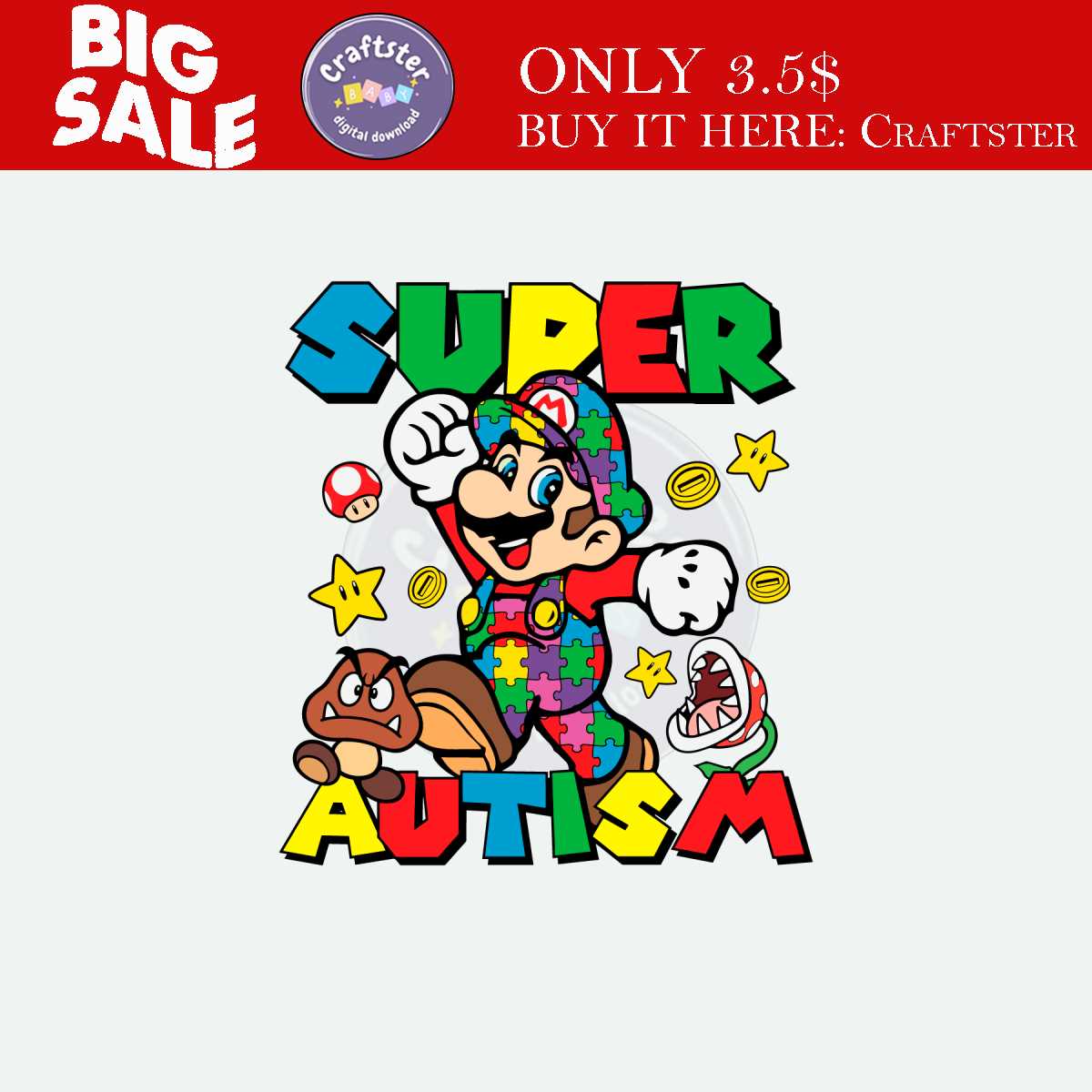 Super Autism Mario Puzzle Pieces SVG | Inspire Uplift