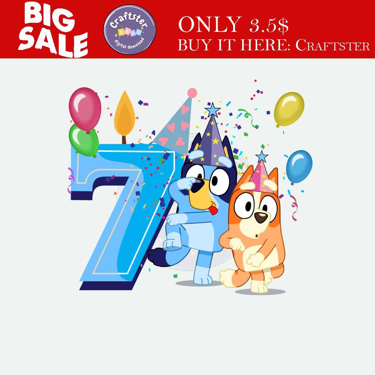 blueys 7 blue PNG, Bluey Birthday numbers PNG | Inspire Uplift