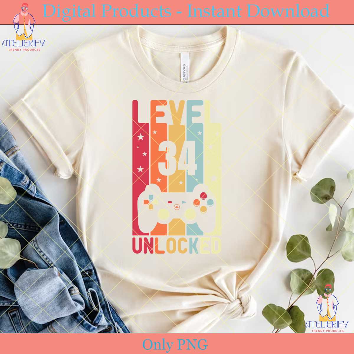 Level 34 Unlocked Video Gamer Svg File - Inspire Uplift