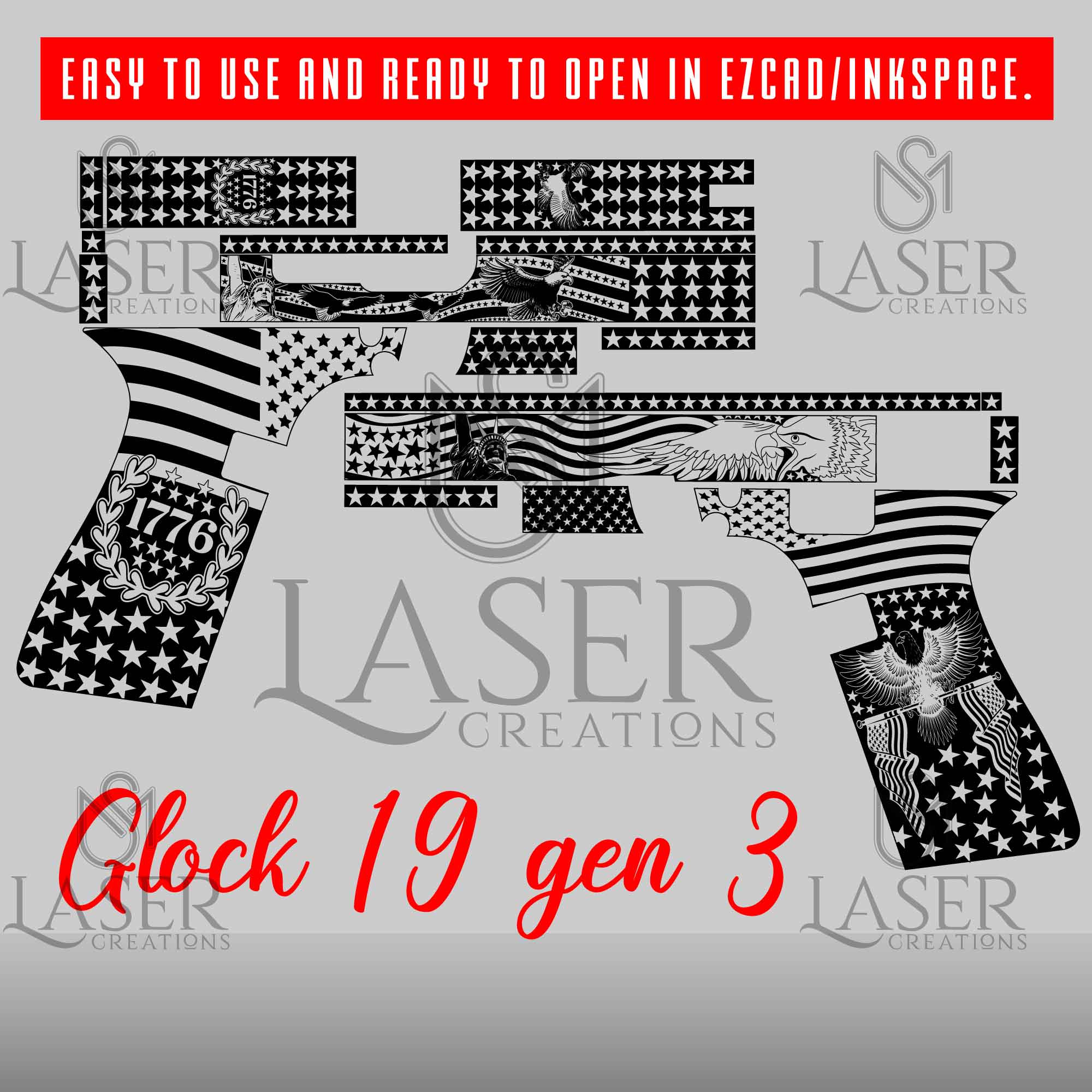 SM Laser Creations Glock 19 Gen 3 american theme vector d - Inspire Uplift