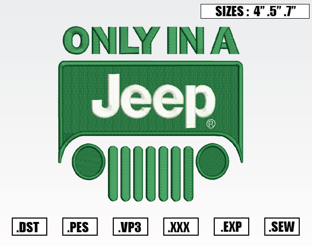 Only In A Jeep Logo Embroidery Design, Transport Embroidery | Inspire ...