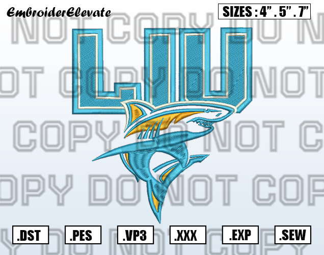 LIU Sharks Logos Embroidery Designs, NCAA Embroidery,Logo Sp | Inspire ...