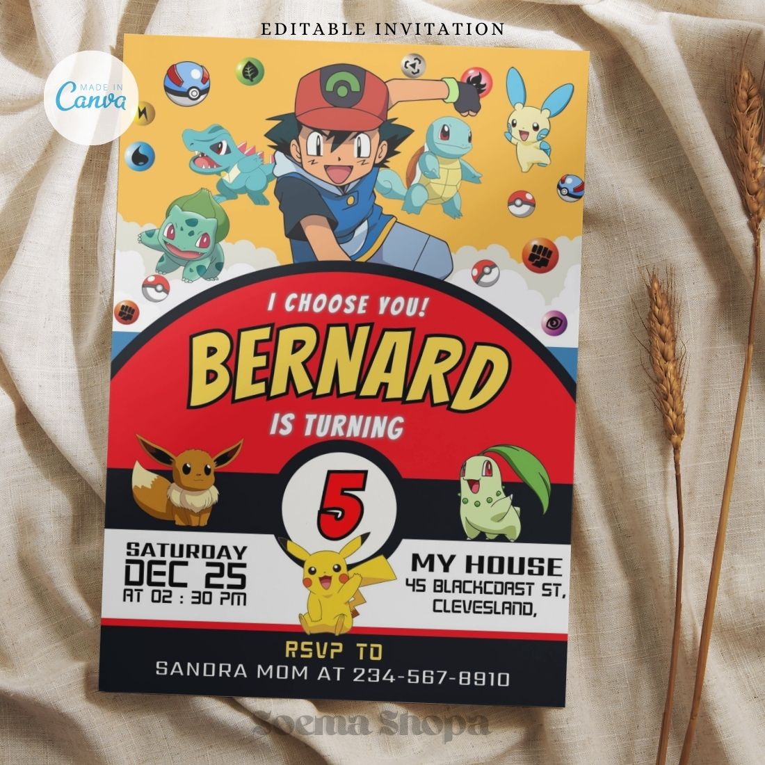 Pokemon Invitation, Pika Editable Invitation, Canva Personal | Inspire ...