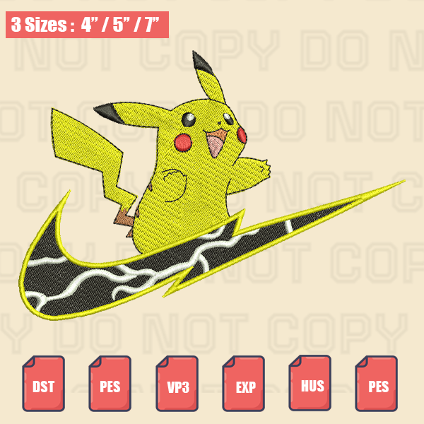 Nike Pikachu Embroidery File, Pokemon Embroidery Designs, Ma | Inspire ...