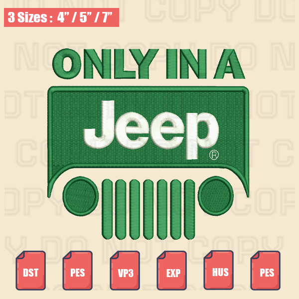 Only In A Jeep Logo Embroidery Design, Transport Embroidery | Inspire ...