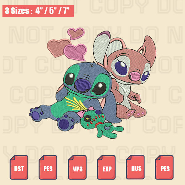 Stitch and Angel Cartoon Embroidery Design, Cartoon Embroide | Inspire ...