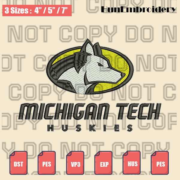 Michigan Tech Huskies Logo Embroidery Files, NCAA Embroidery | Inspire ...