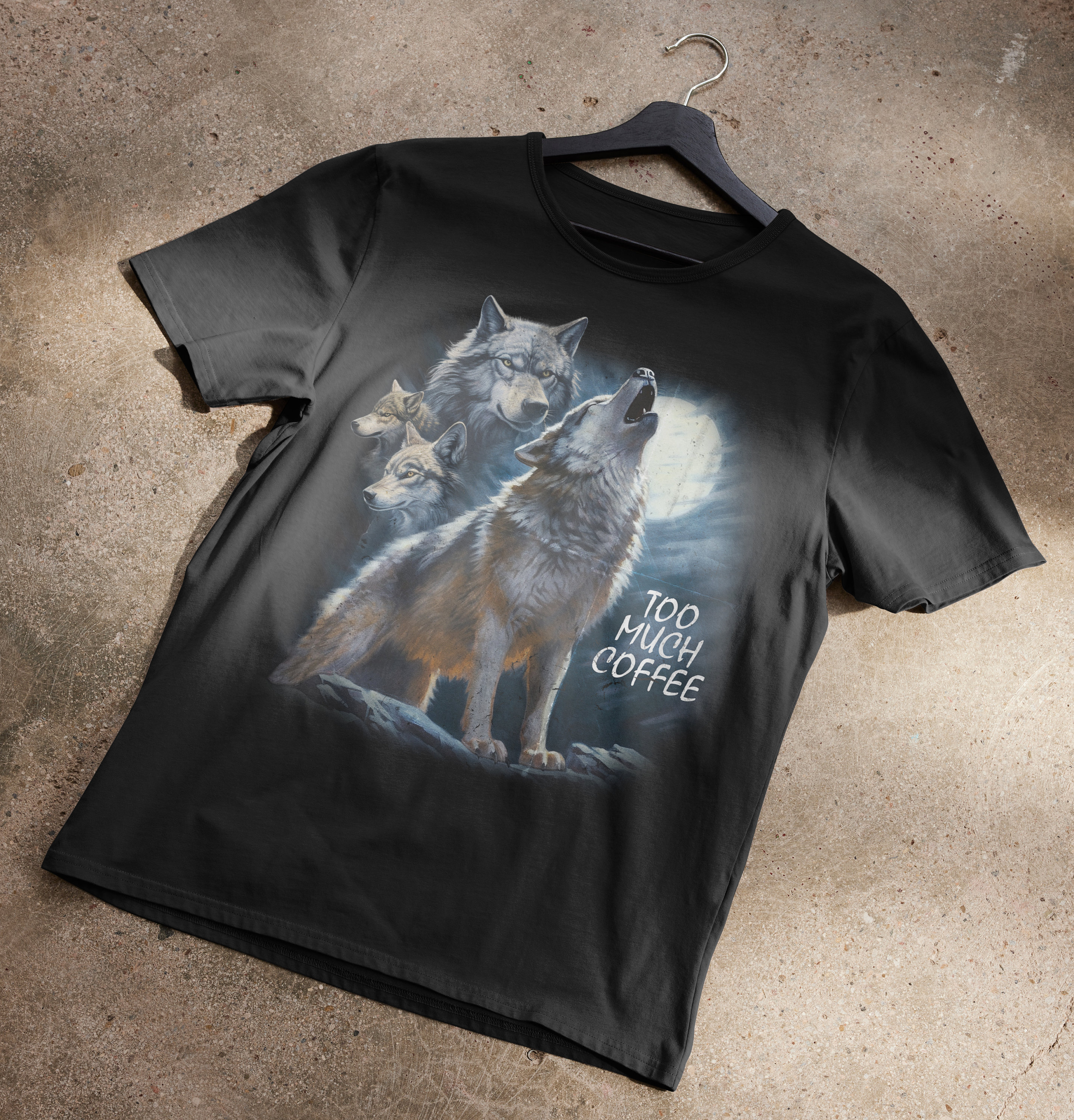 Too Much Coffee Wolves Howling At The Moon T-Shirt - Inspire Uplift