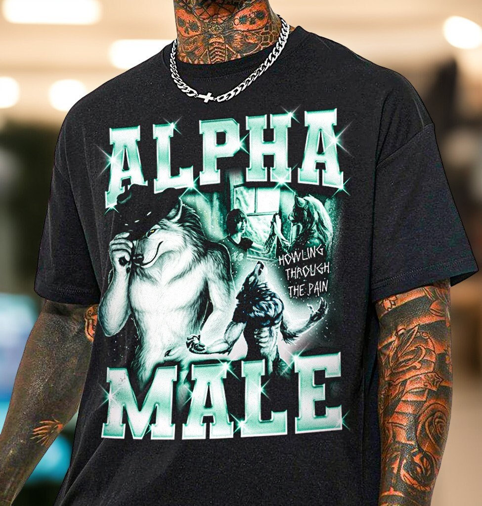 Alpha Male Ironic Shirt With Wolf Graphic, Ironic Alpha Male - Inspire ...