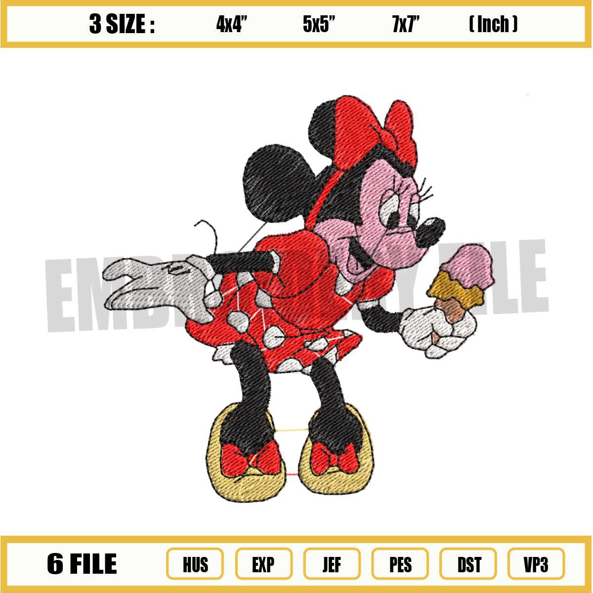 Minnie Mouse Ice Cream Embroidery File Png | Inspire Uplift