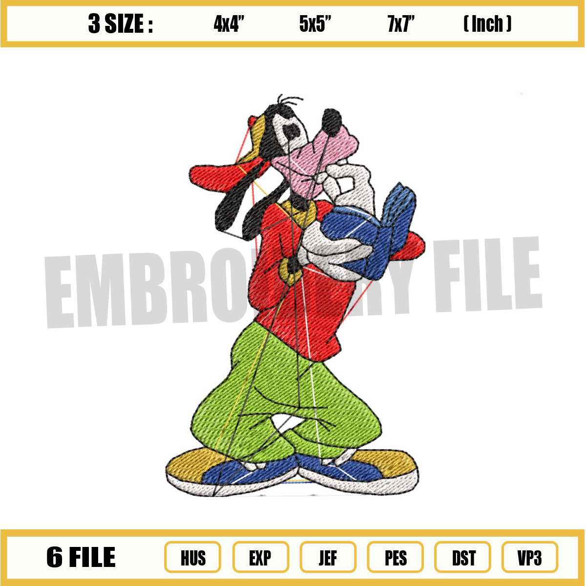 Goofy Reading Book Embroidery Design ,png | Inspire Uplift
