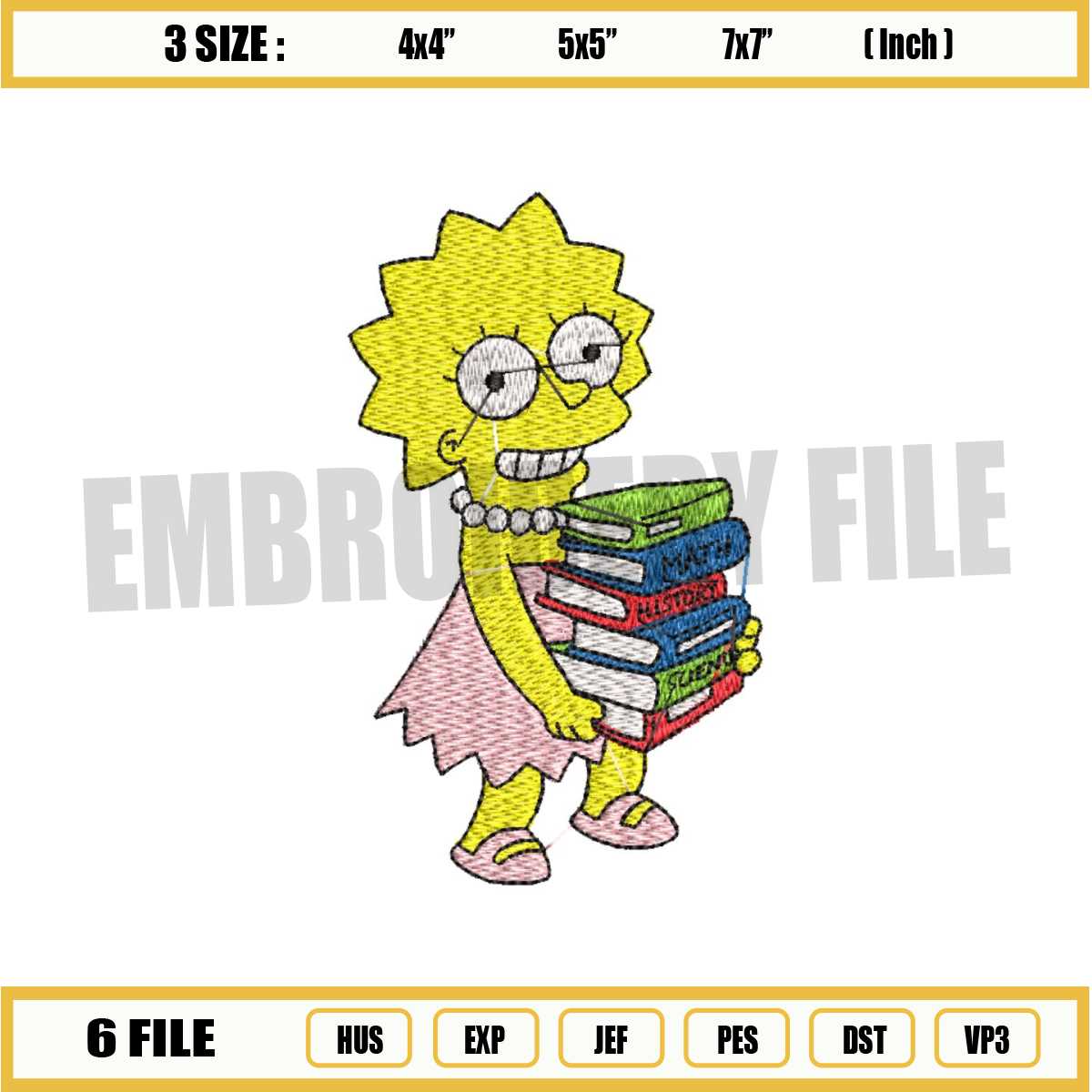 Lisa Simpson Books Embroidery Png | Inspire Uplift