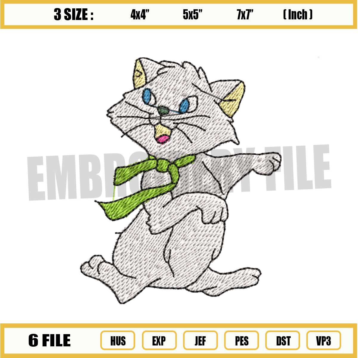 Green Ribbon Cat Berlioz Embroidery Png | Inspire Uplift
