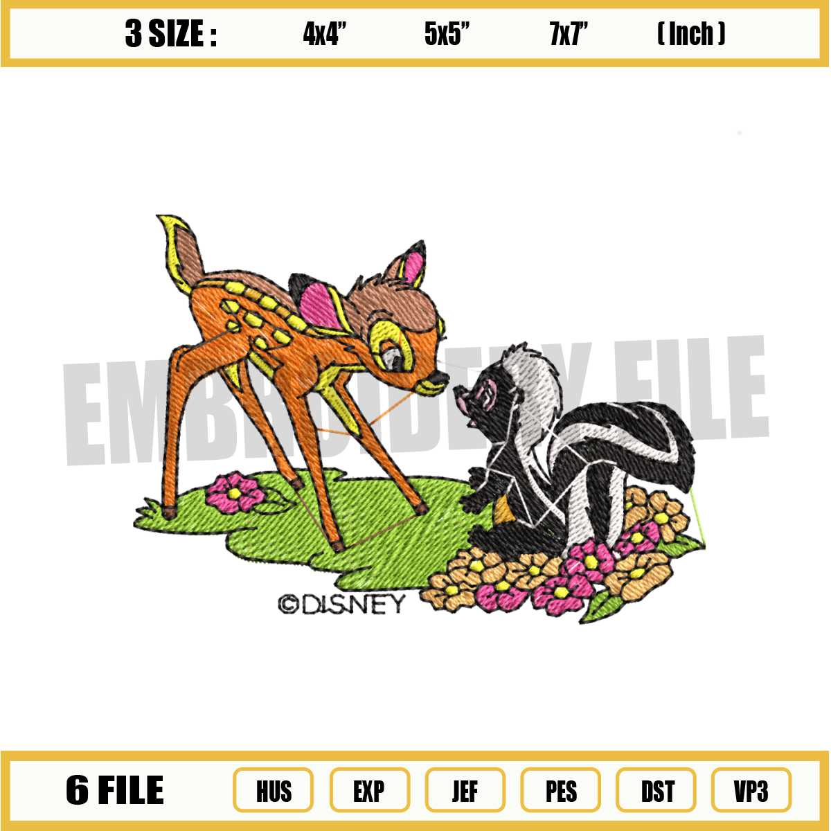 Bambi and Friend Flower Embroidery Png | Inspire Uplift