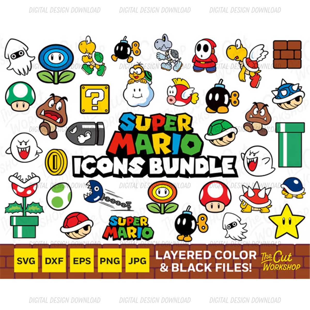 Super Mario Bros Icons Coin Mushroom Star Koopa Goomba Bomb | Inspire ...