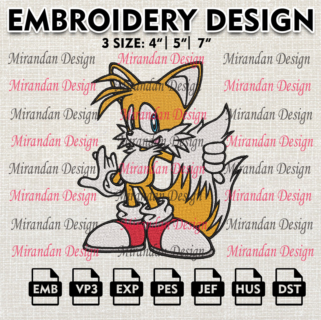 Miles Tails Prower Embroidery Designs, Sonic the Hedgehog Em | Inspire ...