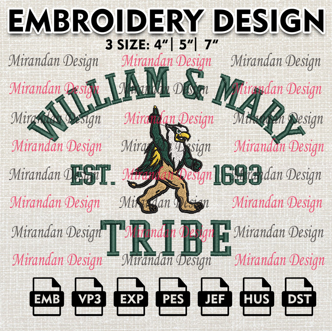 NCAA William & Mary Tribe Embroidery Design, NCAA William Lo | Inspire ...