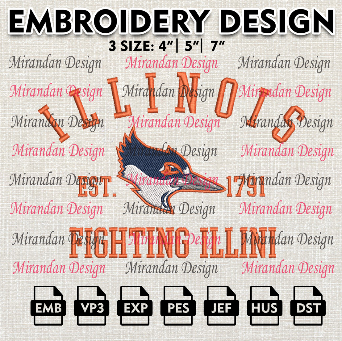 Illinois Fighting Illini Embroidery Design, NCAA Illinois Lo - Inspire ...