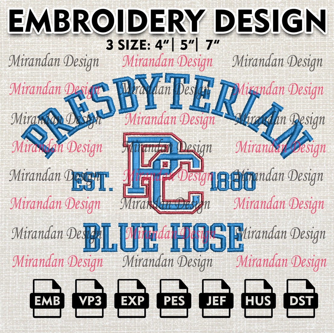 Presbyterian Blue Hose Embroidery Design, NCAA Blue Hose Log | Inspire ...