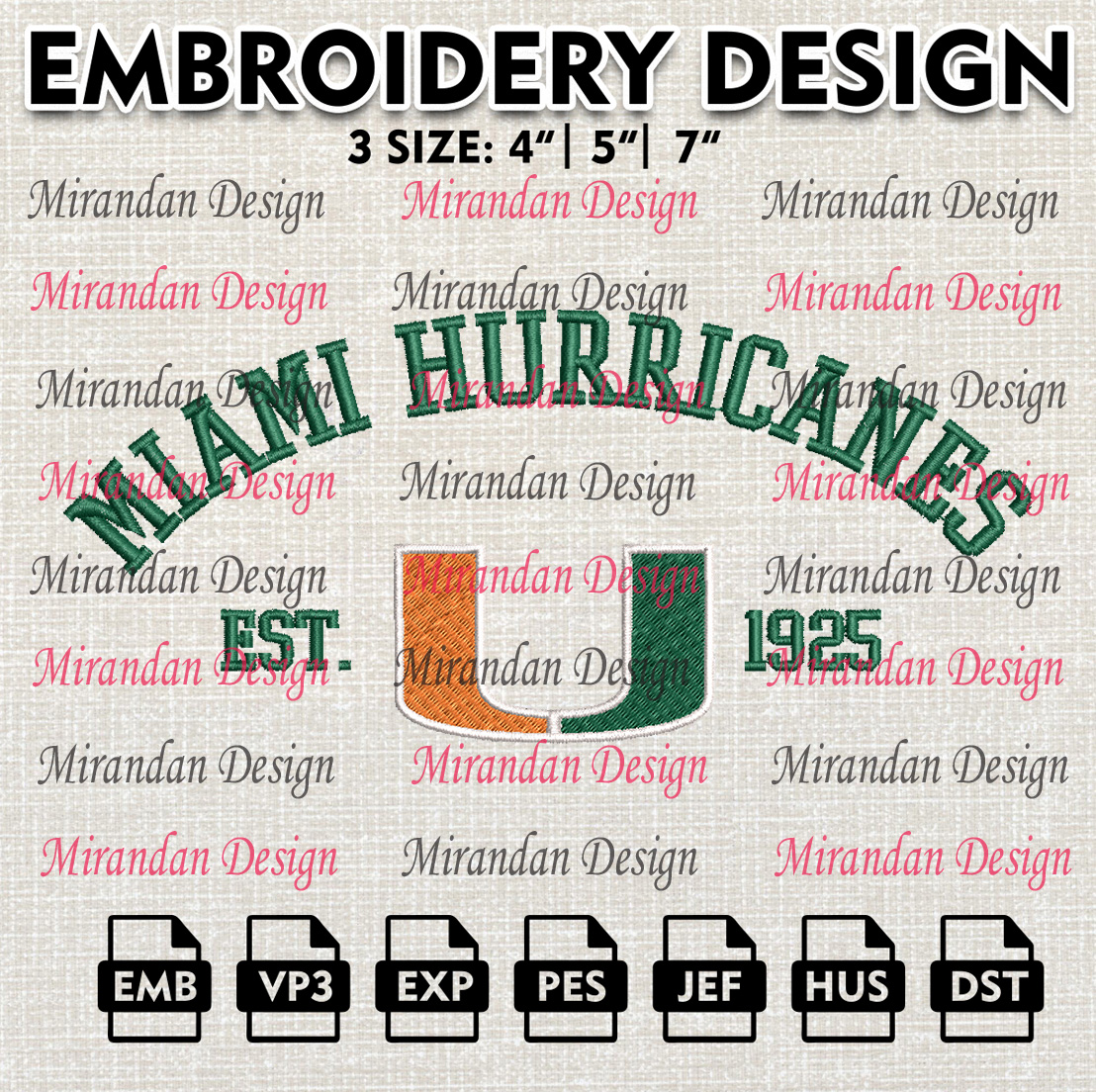 Miami Hurricanes Embroidery Design, NCAA Hurricanes Logo Emb | Inspire ...