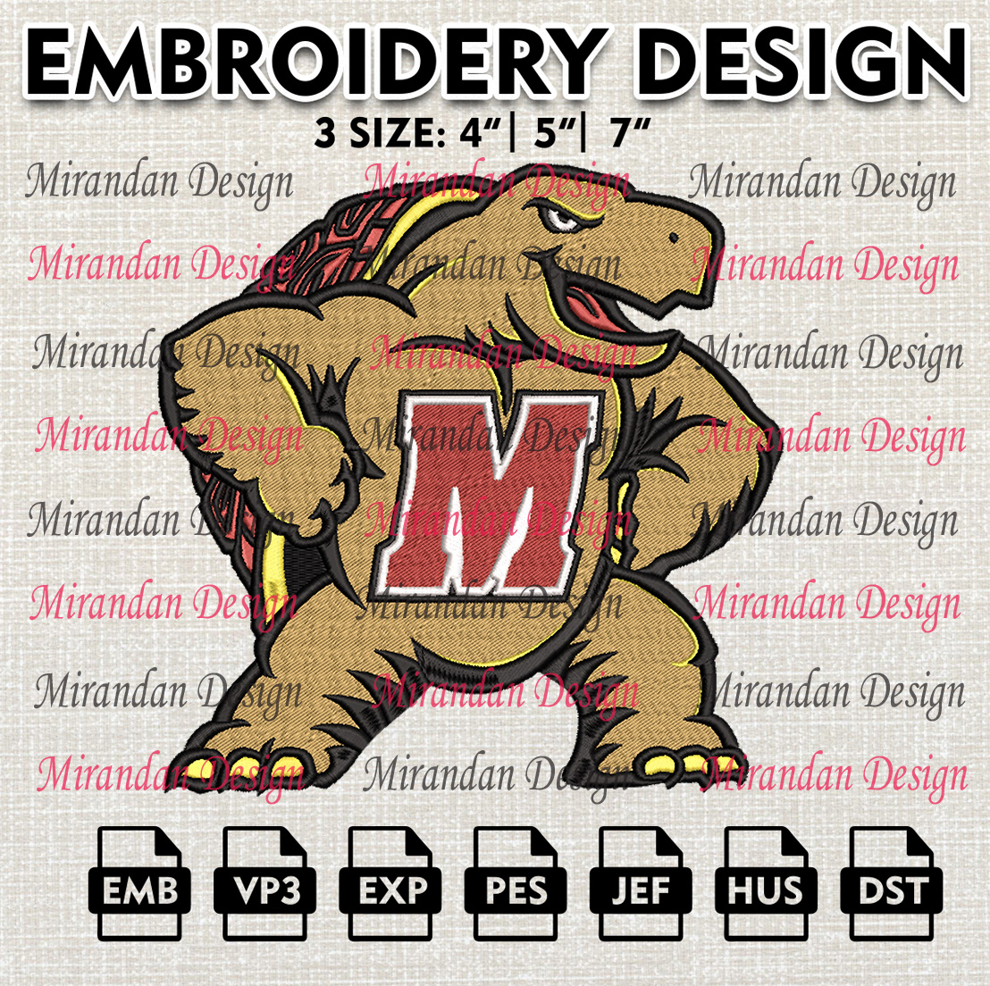 NCAA Maryland Terrapins Embroidery File, 3 Size ,6 Formats, | Inspire ...