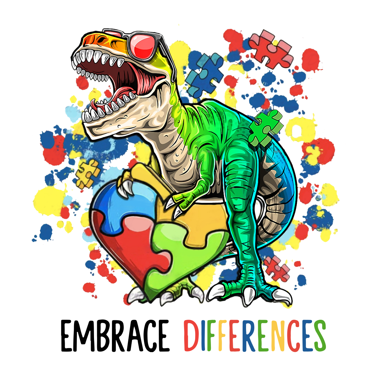 Autism Awareness Dinosaur Embrace Differences Png Sublimatio - Inspire ...