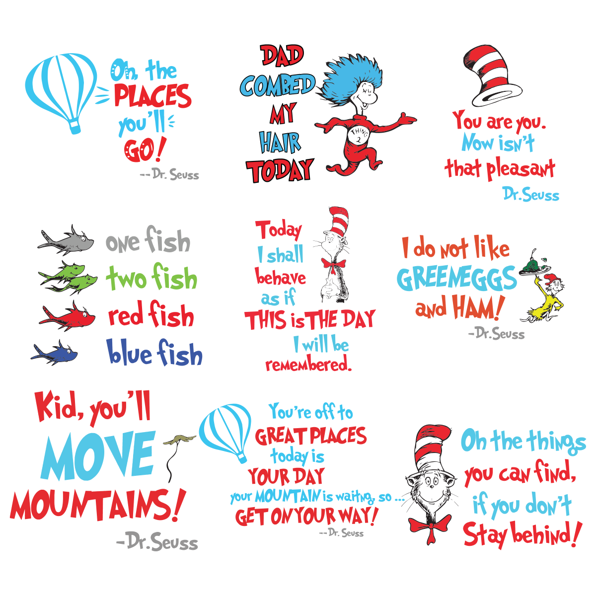 Dr Seuss Quotes Bundle Svg, Dr Seuss Svg, Dr Seuss Vector, D - Inspire ...