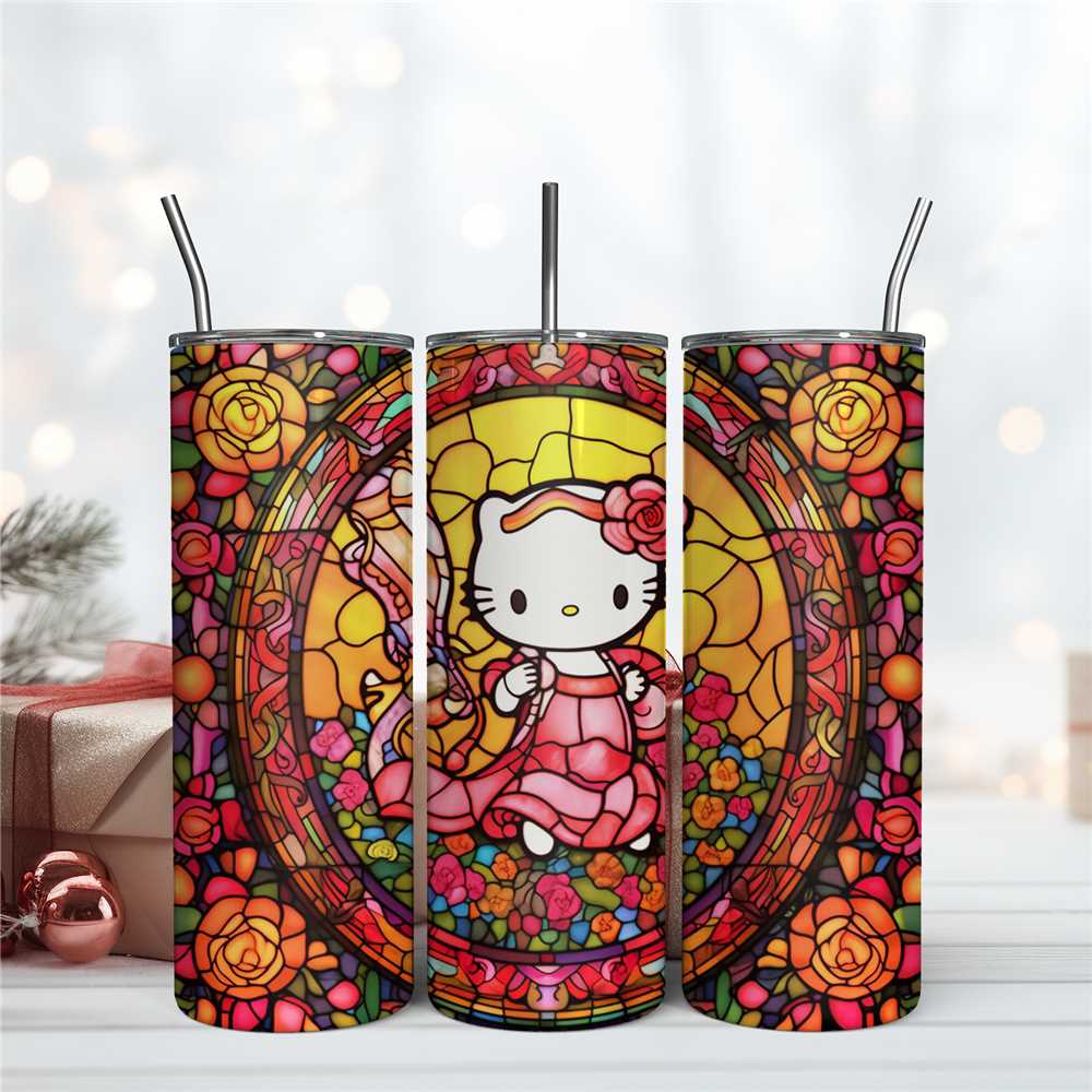 Stained Glass Hello Kitty 20oz Tumbler Wrap Design | Inspire Uplift