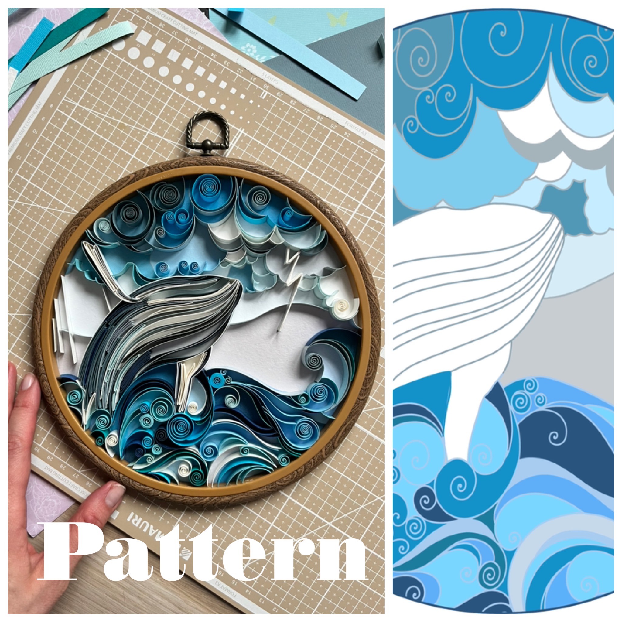 Digital Quilling pattern | Template with whale in the sea | Inspire Uplift