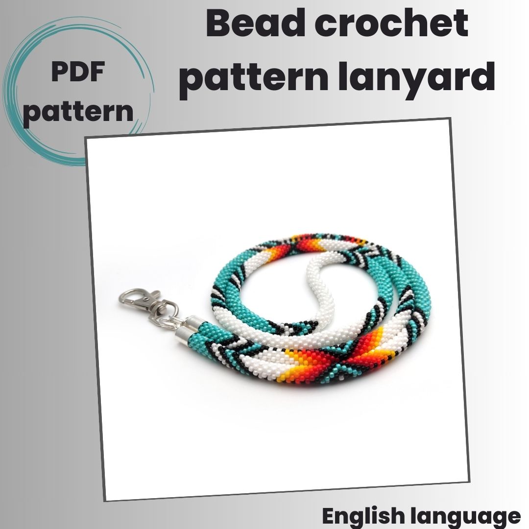 Bead crochet PDF pattern turquoise lanyard, Bead rope pdf pa | Inspire ...