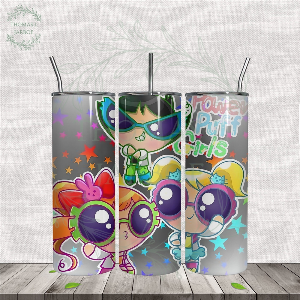 Cute Chibi Powerpuff Girls 20 oz Skinny Tumbler PNG | Inspire Uplift