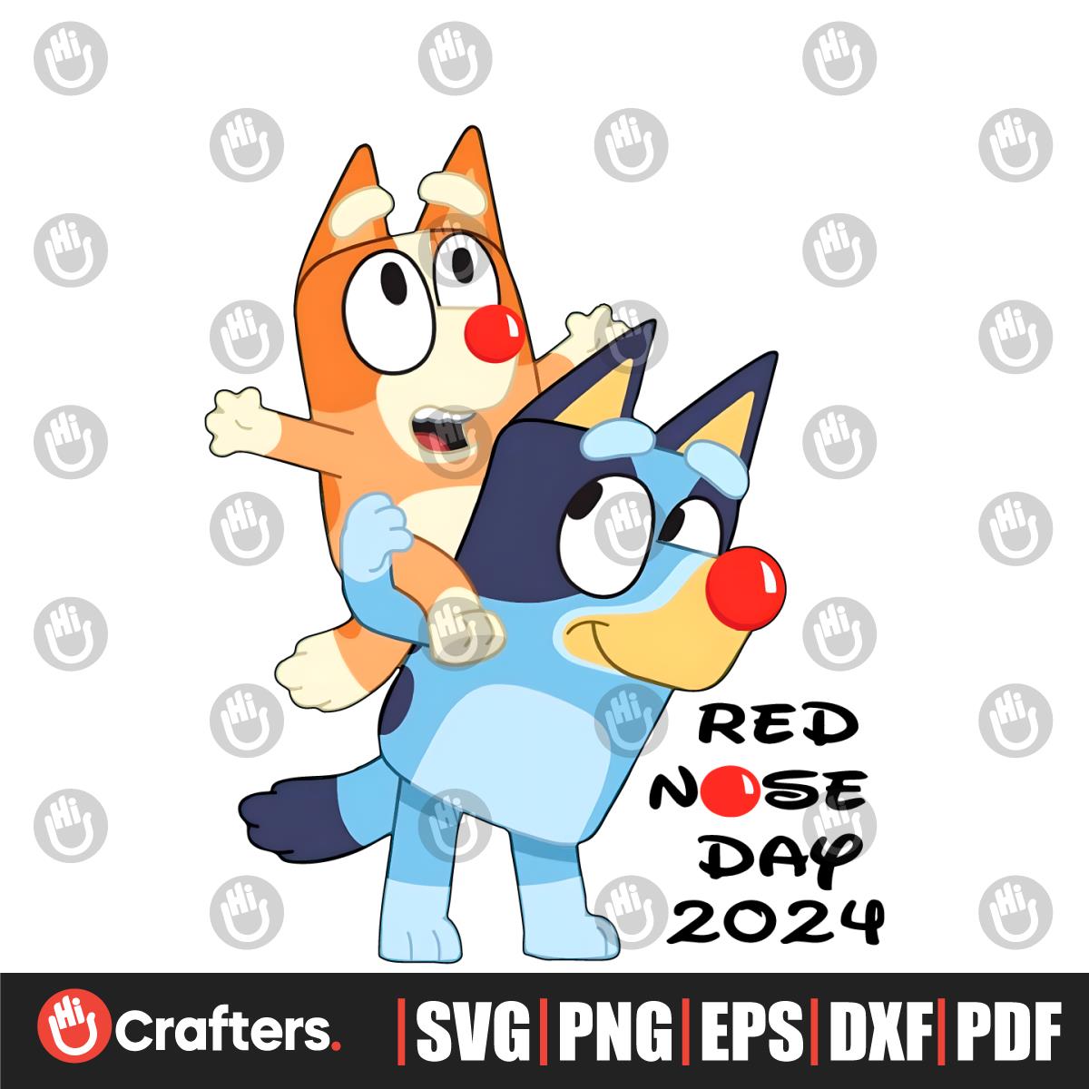 Red Nose Day 2024 Funny Cartoon Bluey Bingo PNG | Inspire Uplift