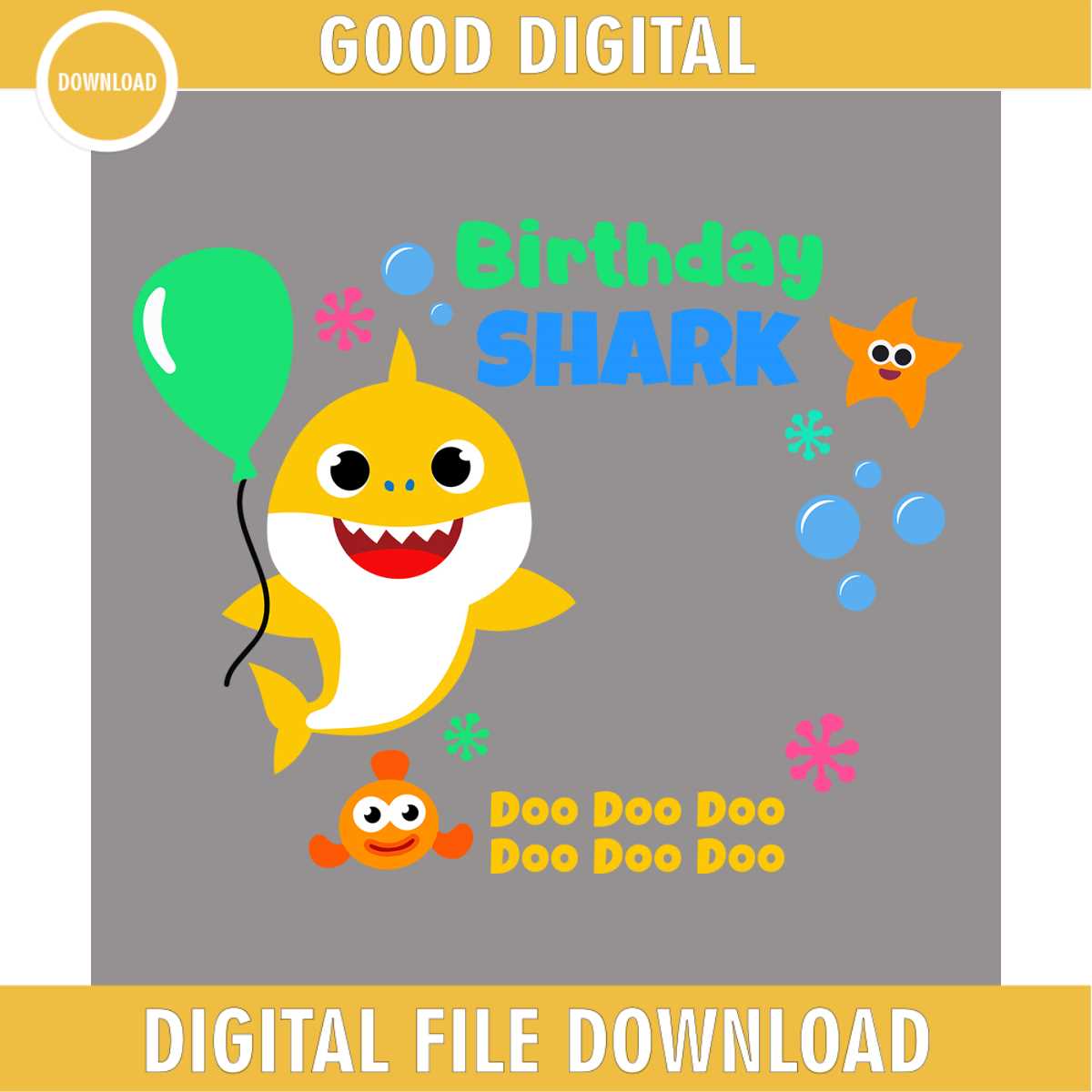 Birthday Baby Shark Yellow Balloon Doo Doo SVG | Inspire Uplift
