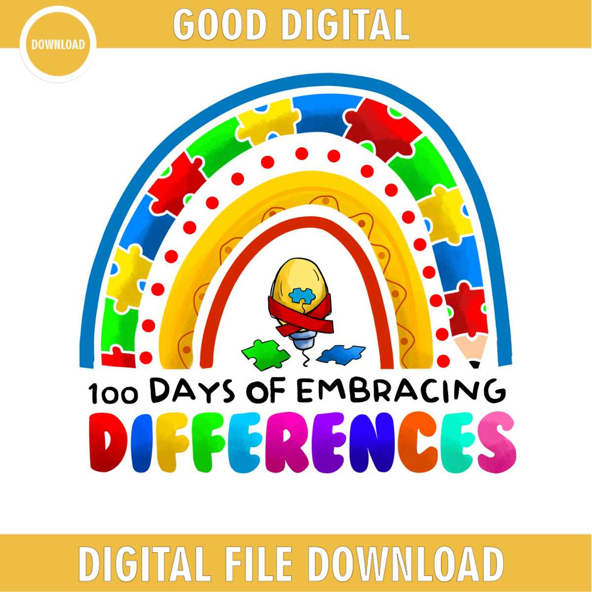 100 Days Of Embracing Different Autism Rainbow PNG | Inspire Uplift