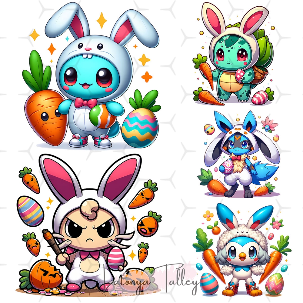 Cartoon Chibi Character Easter Day PNG Bundle | Inspire Uplift