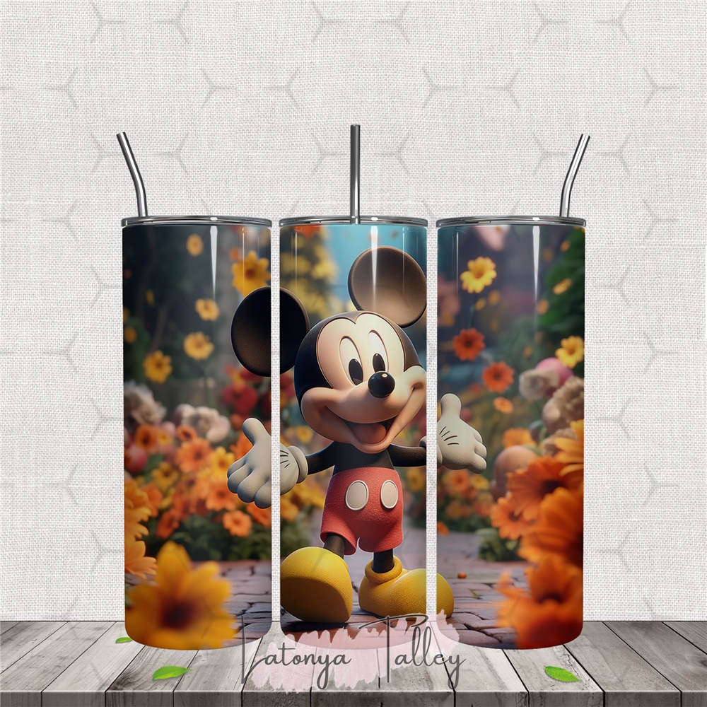 3D Floral Mickey Mouse Skinny Tumbler Wrap PNG | Inspire Uplift