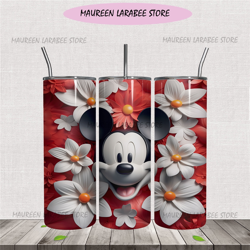 Disney 3D Mickey Mouse Flower Skinny Tumbler Wrap PNG | Inspire Uplift
