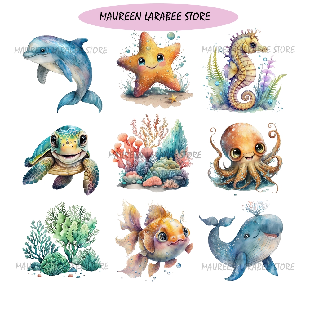 Baby Sea Animals Clipart | Watercolor Ocean PNG | Kawaii Sum | Inspire ...