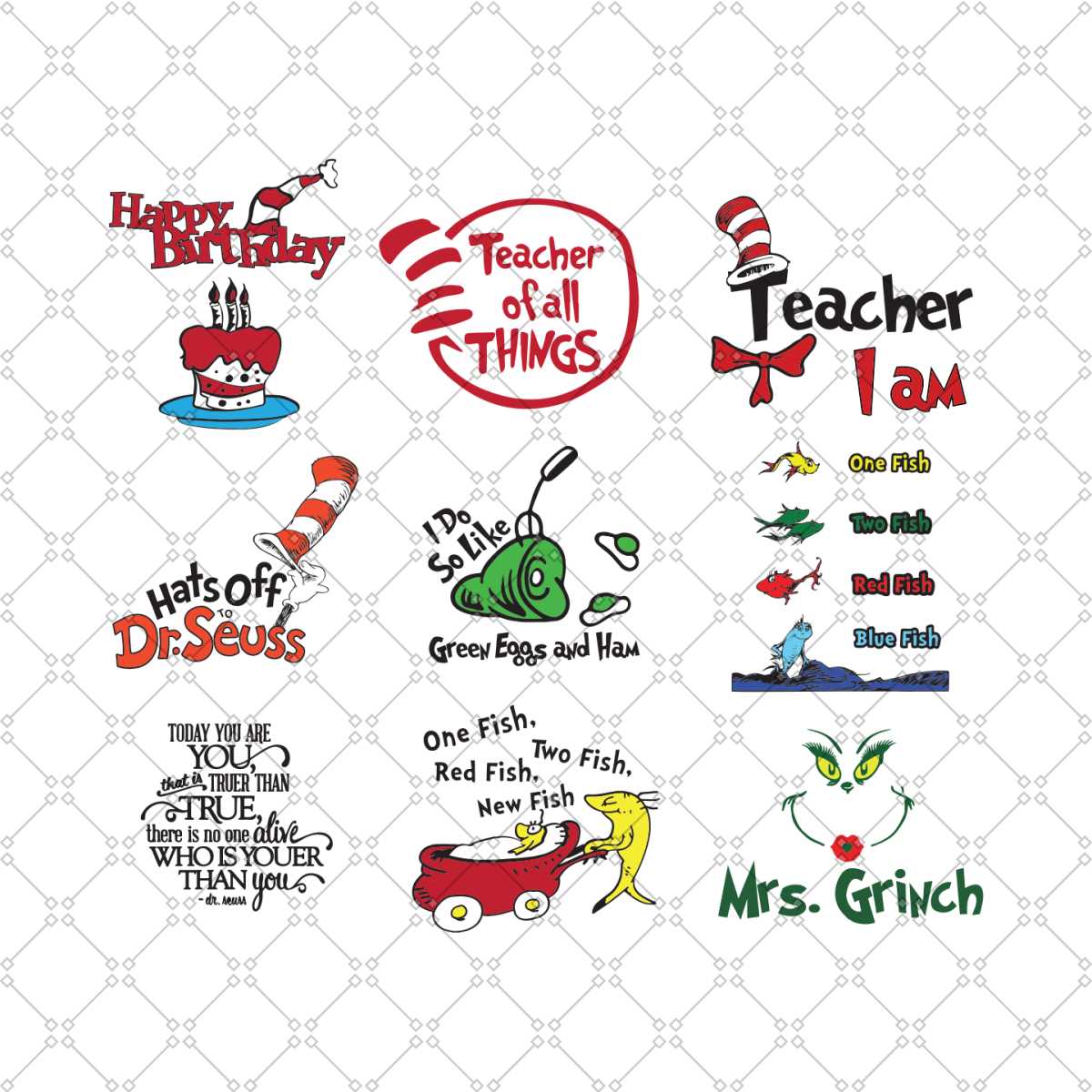 Dr Seuss Bundle Svg, Dr Seuss Svg, Dr Seuss Vector, Dr Seuss | Inspire ...