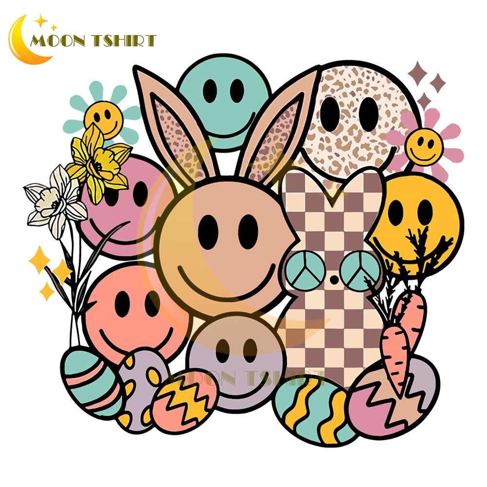 Groovy Christian Easter Day Bunny Smiley Face PNG | Inspire Uplift