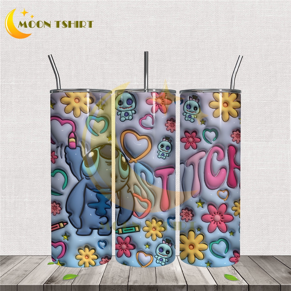 Stitch Drawing 3D Puff Design Skinny Tumbler Wrap PNG | Inspire Uplift