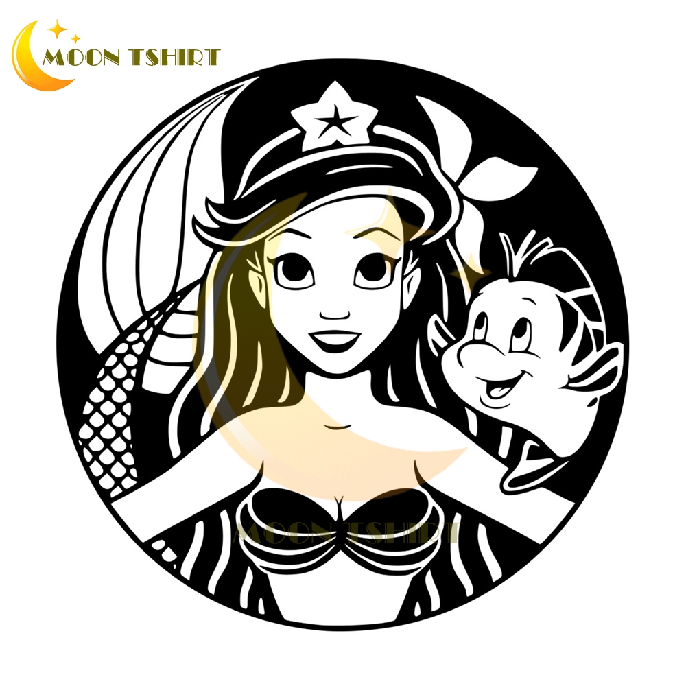 Princess Ariel and Flounder Fish Round Little Mermaid Logo S | Inspire ...